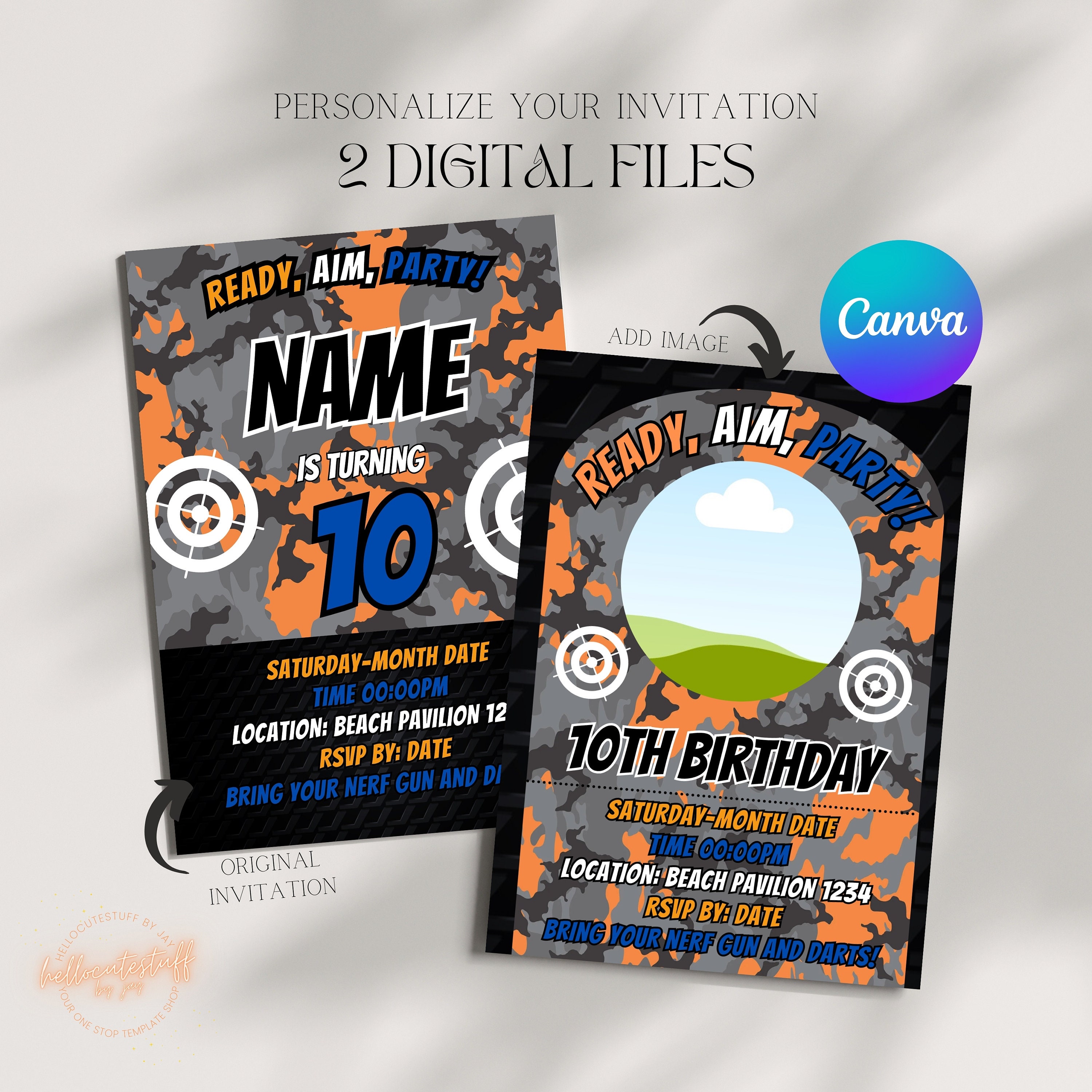 Nerf Battle Birthday Party Bundle | Canva Printable Instant Download - Etsy