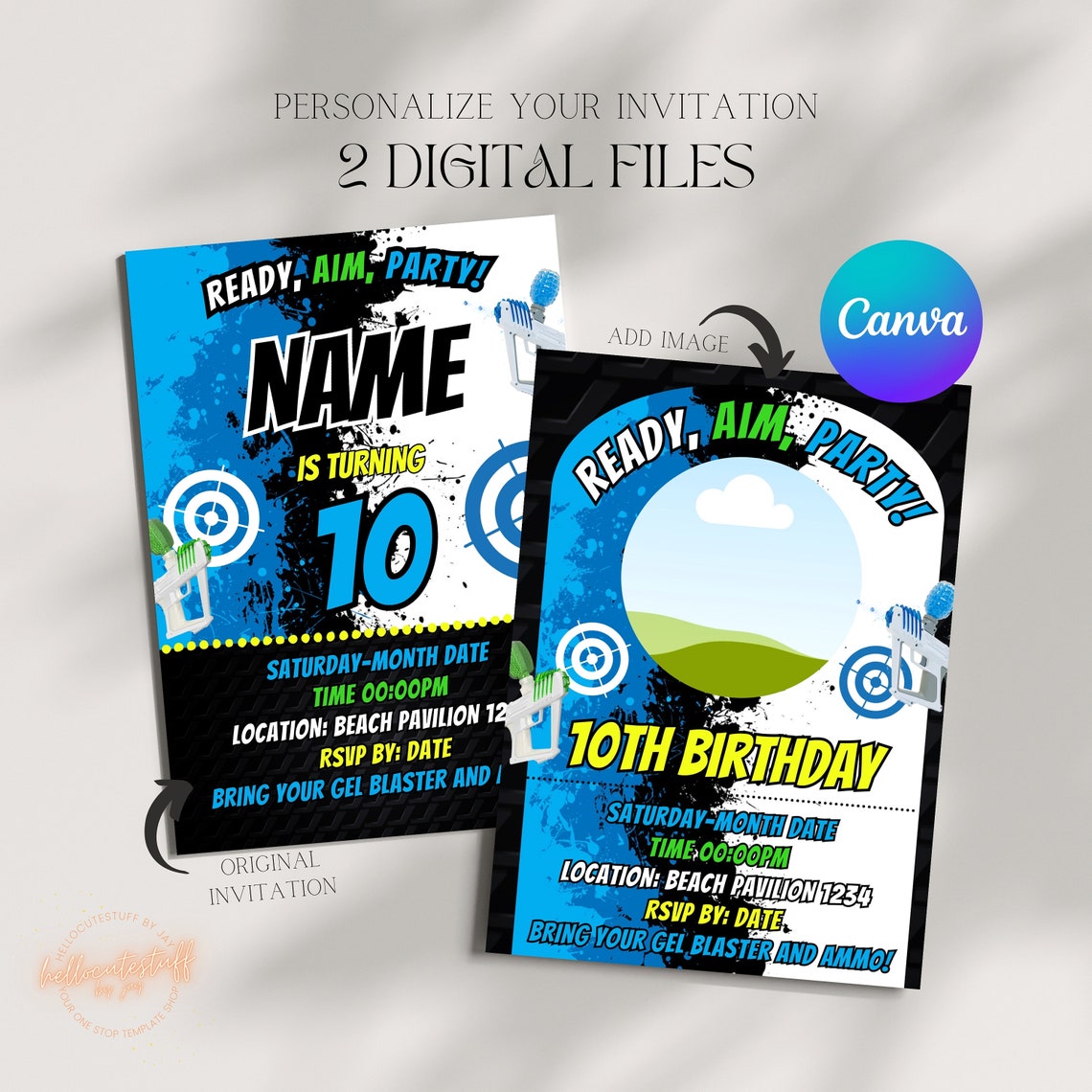 Gel Blaster Battle Birthday Invitation Evite | Canva Printable Instant ...