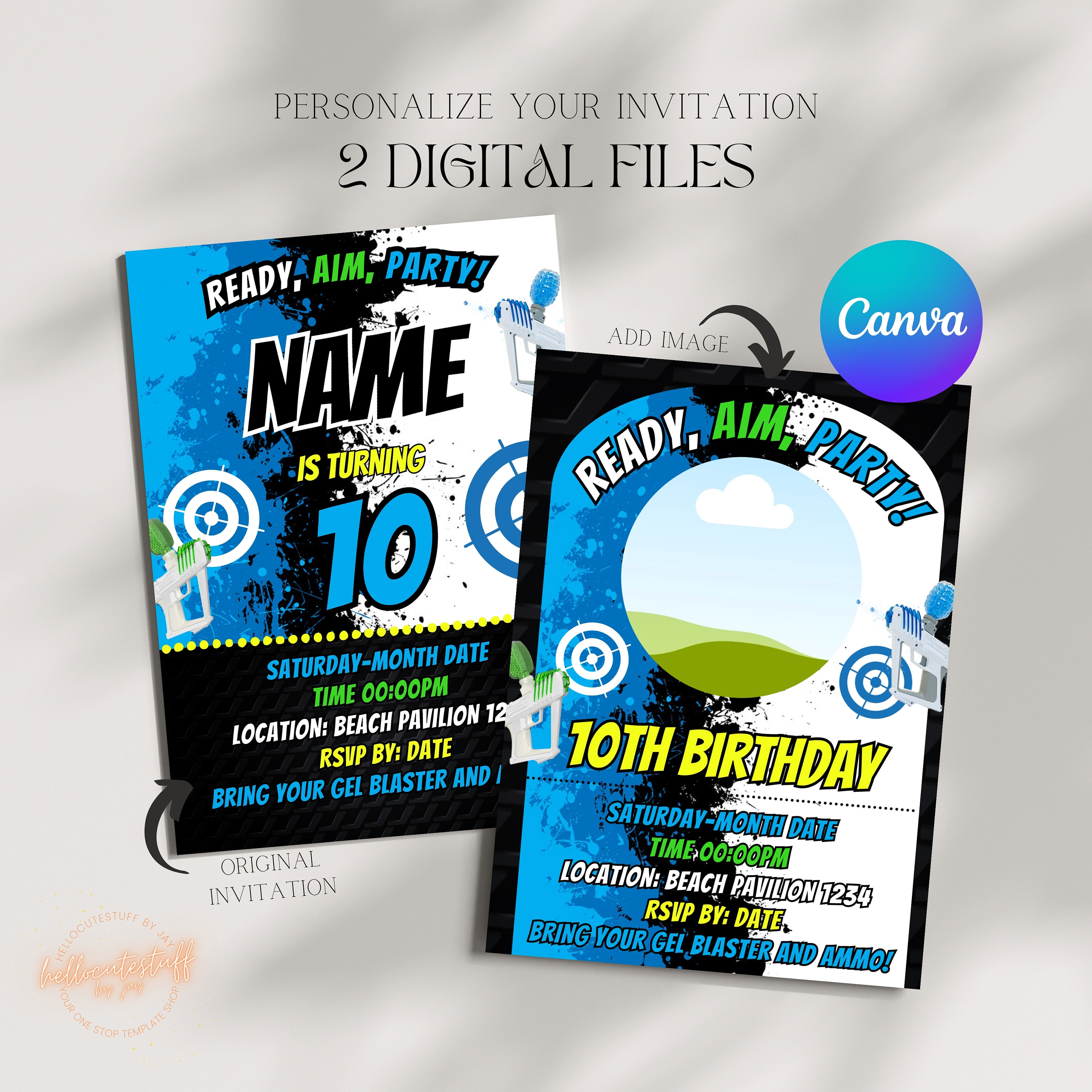 Gel Blaster Battle Birthday Invitation Evite | Canva Printable Instant ...