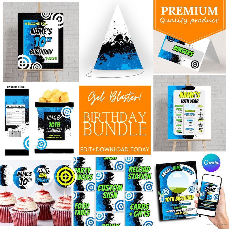 Gel Blaster Birthday Party Bundle | Canva Printable Instant Download - Etsy