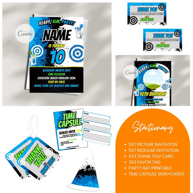 Gel Blaster Birthday Party Bundle | Canva Printable Instant Download - Etsy