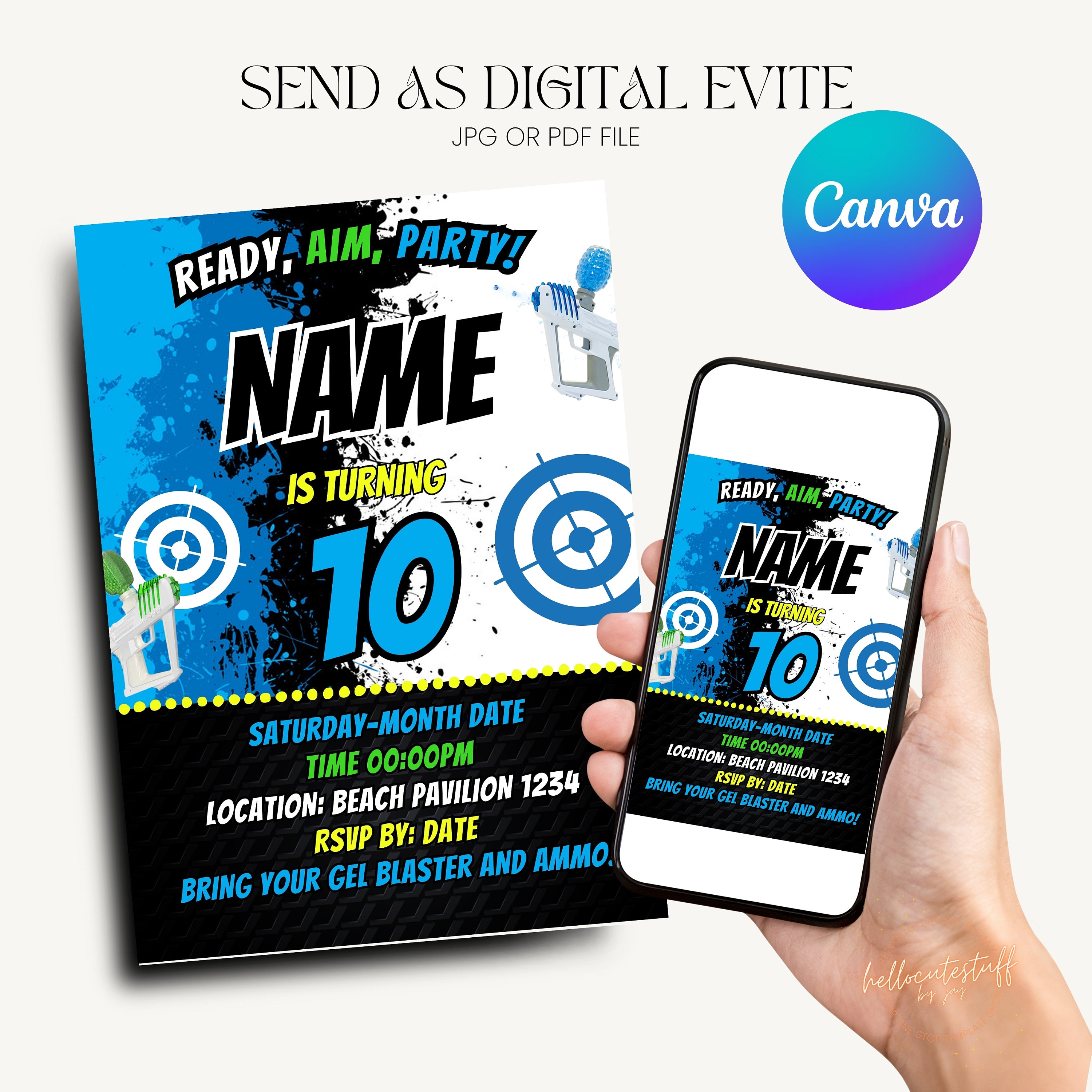 Gel Blaster Birthday Party Bundle | Canva Printable Instant Download - Etsy
