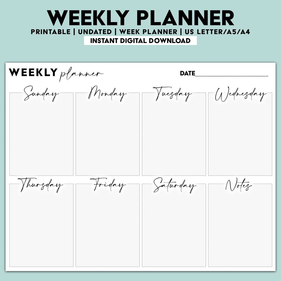 Printable Weekly Planner | Minimalist Weekly Schedule, Week at a Glance ...