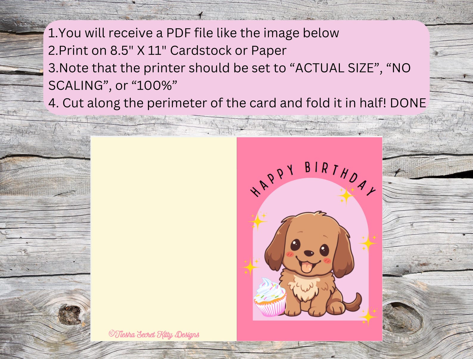 Printable Dog Birthday Card Puppy Birthday Card Download Card Pink Cute ...
