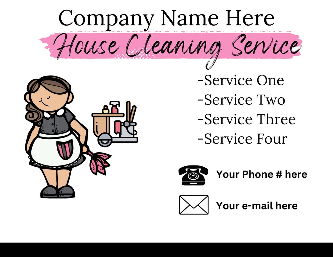 House Cleaning Service Business Card Template, Editable Template Home ...