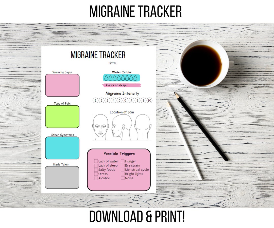 Migraine Tracker Printable, Migraine Journal, Headache Log, Chronic ...