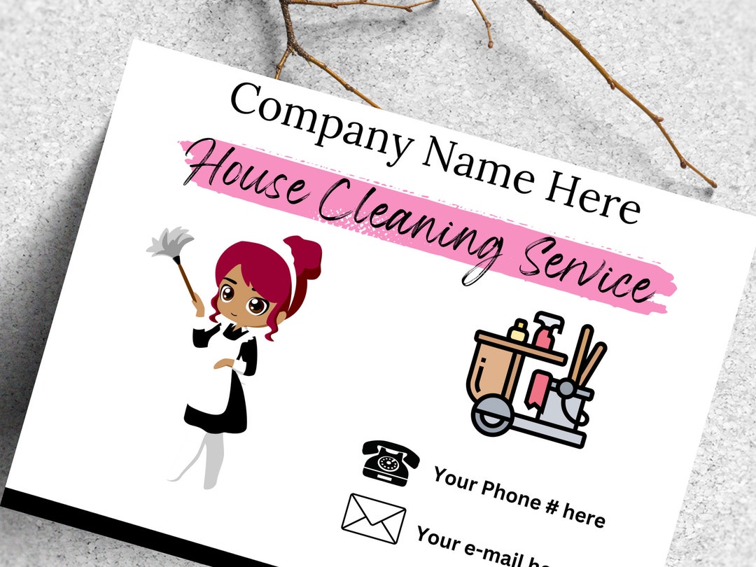 House Cleaning Service Business Card Template, Editable Template Home ...