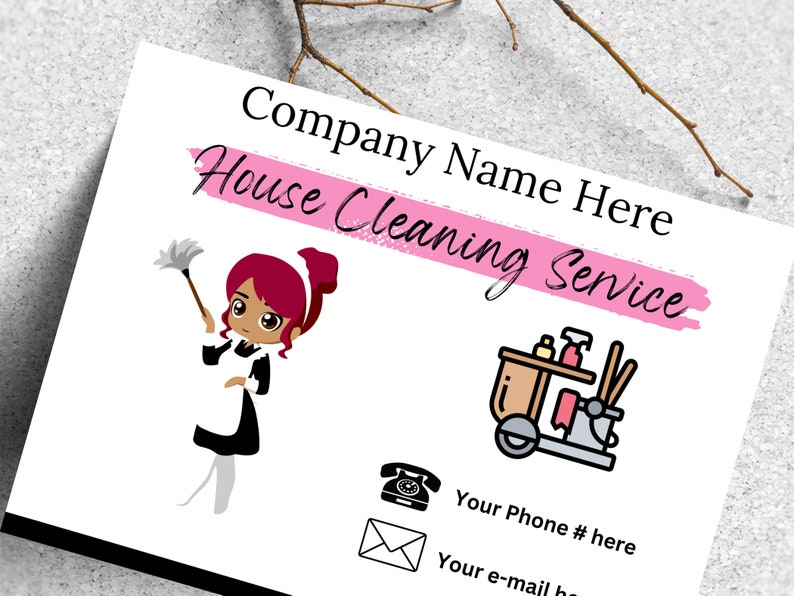 House Cleaning Service Business Card Template, Editable Template Home ...