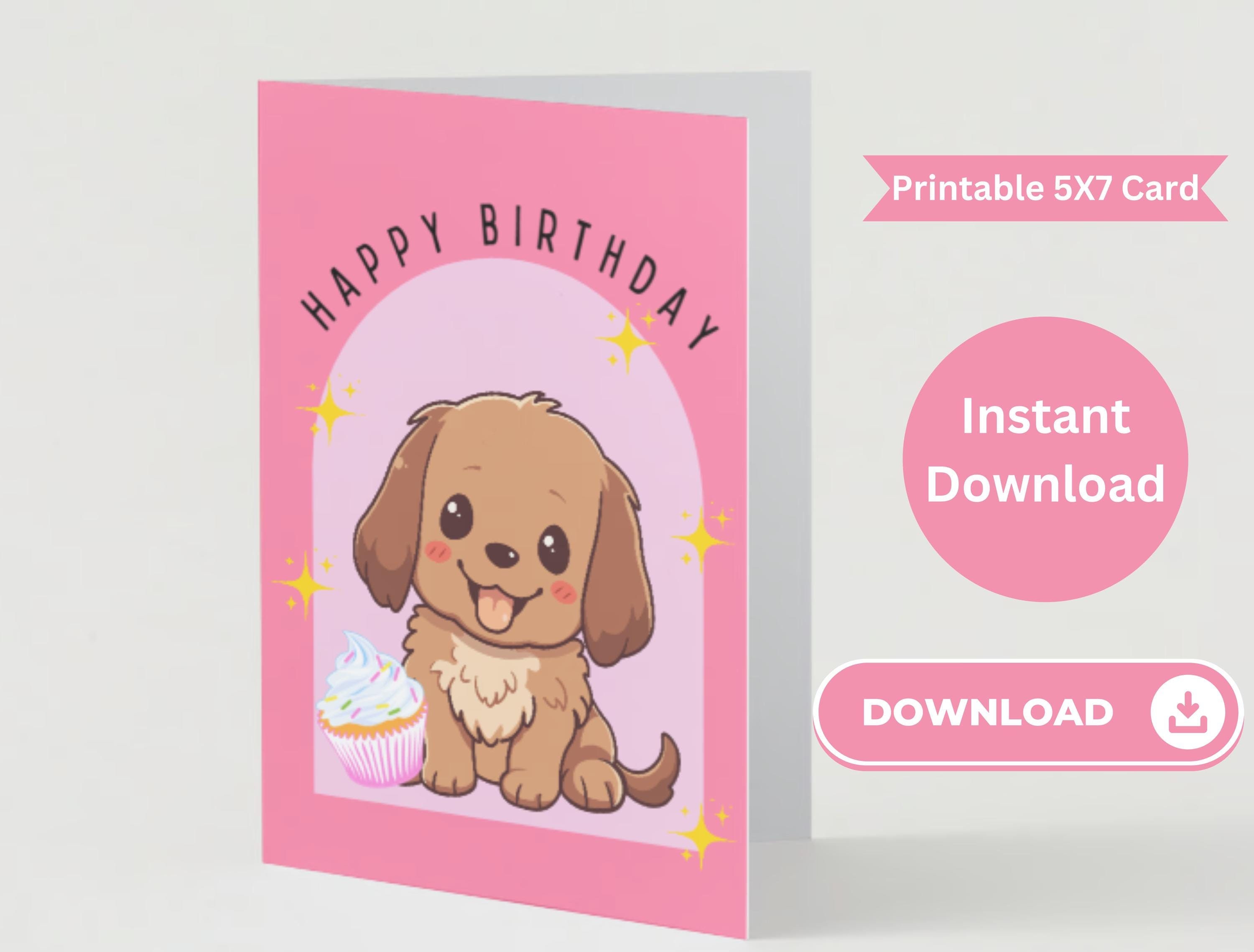 Printable Dog Birthday Card Puppy Birthday Card Download Card Pink Cute ...