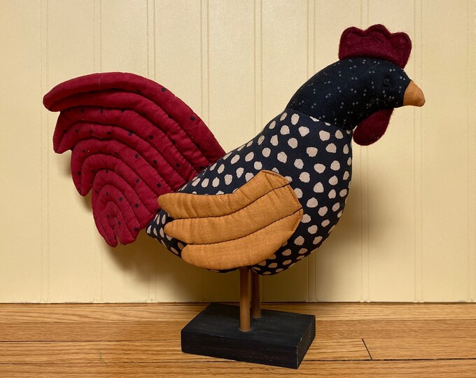 Vtg ROOSTER Stuffed Cloth Free-standing Country Folk Art Barnyard ...