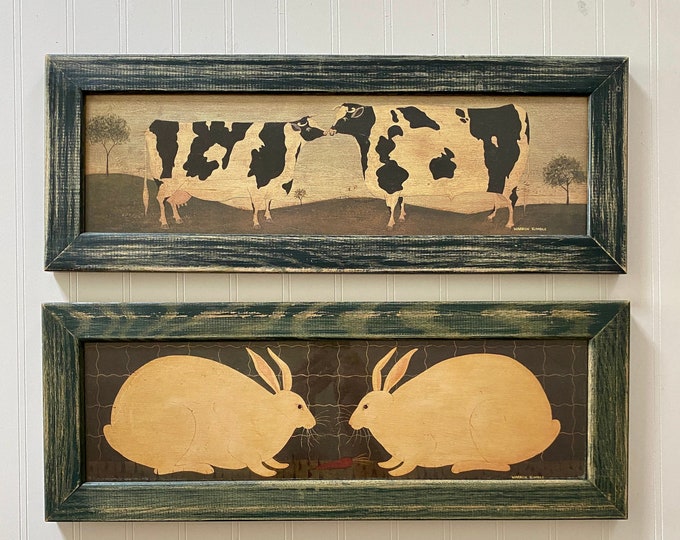 Vintage WARREN KIMBLE Cows & Rabbits Bunnies Folk Art Prints Under ...