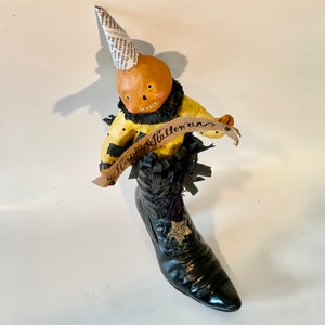 Vintg PUMPKIN CLOWN in Black Witch's Boot, Nicol Sayre Collection ...
