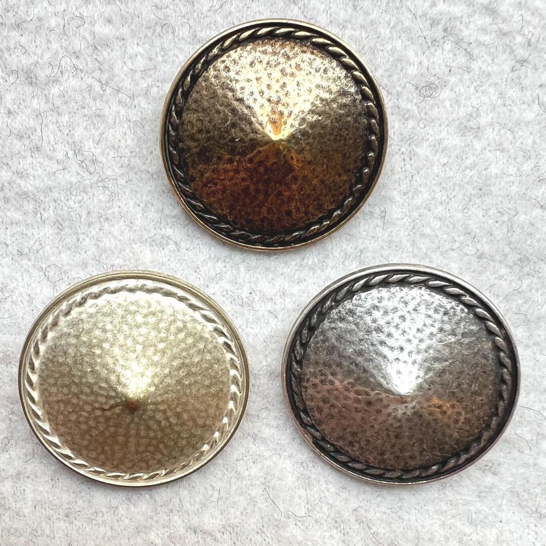 Conical Metal Shank BUTTONS Set of 3: Silver and Brass and White Gold ...