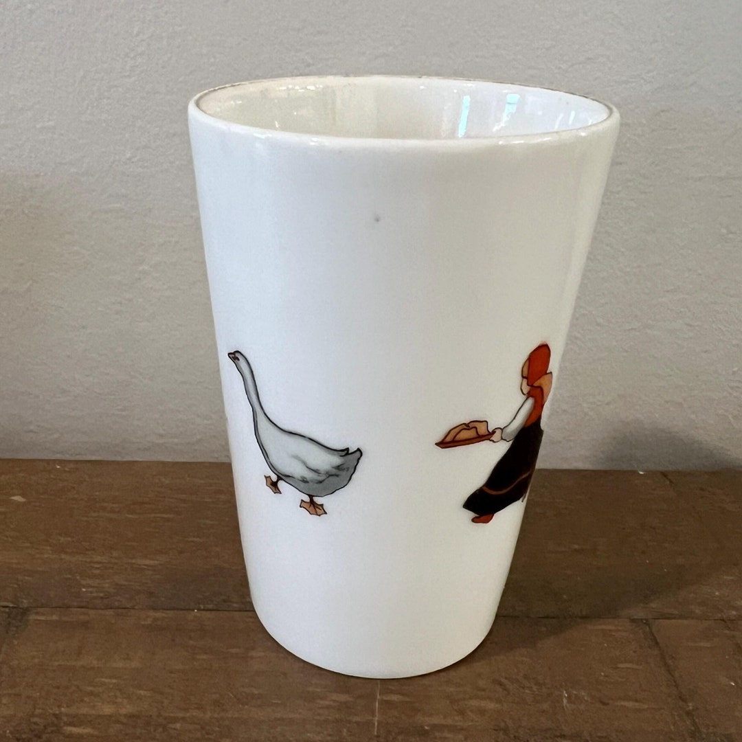 Antique 4" NORWEGIAN Porcelain Cup by PORSGRUND 1911-1935, Girl W ...