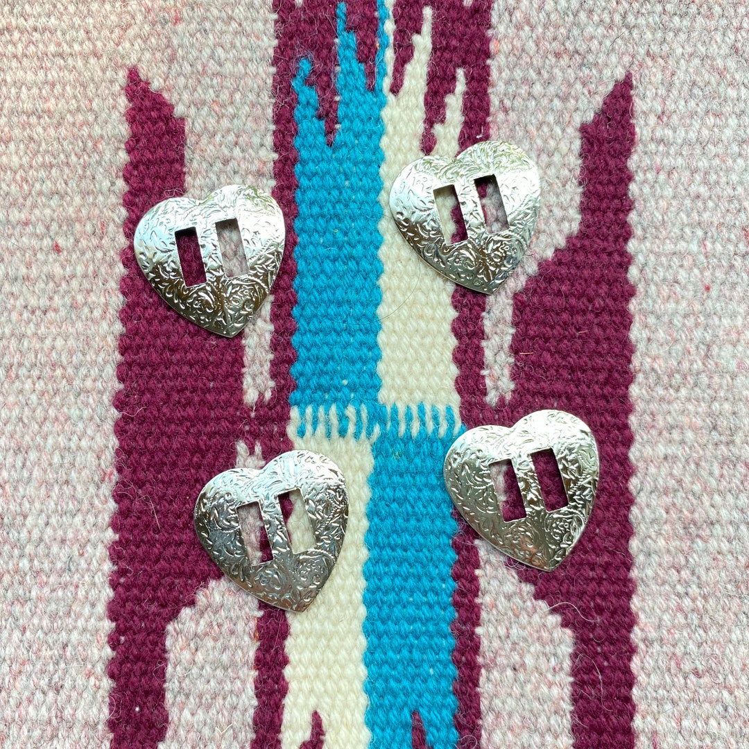 HEART CONCHOS 4 Pack Heart Shaped Metal Slotted Silver Concho Slides ...