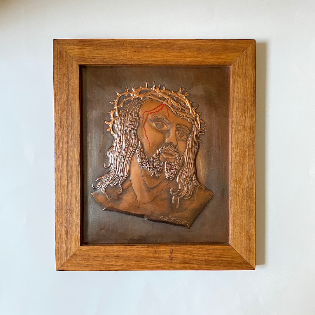 1970s JESUS CHRIST Portrait Crown of Thorns Handcrafted Metal Work in ...