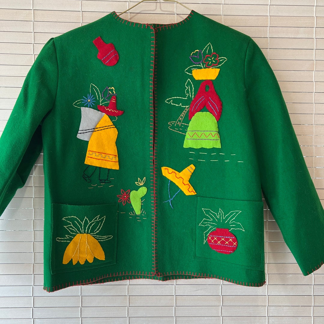 Mid Century Style MEXICAN Tourist Jacket Blazer, Green Wool Felt ...
