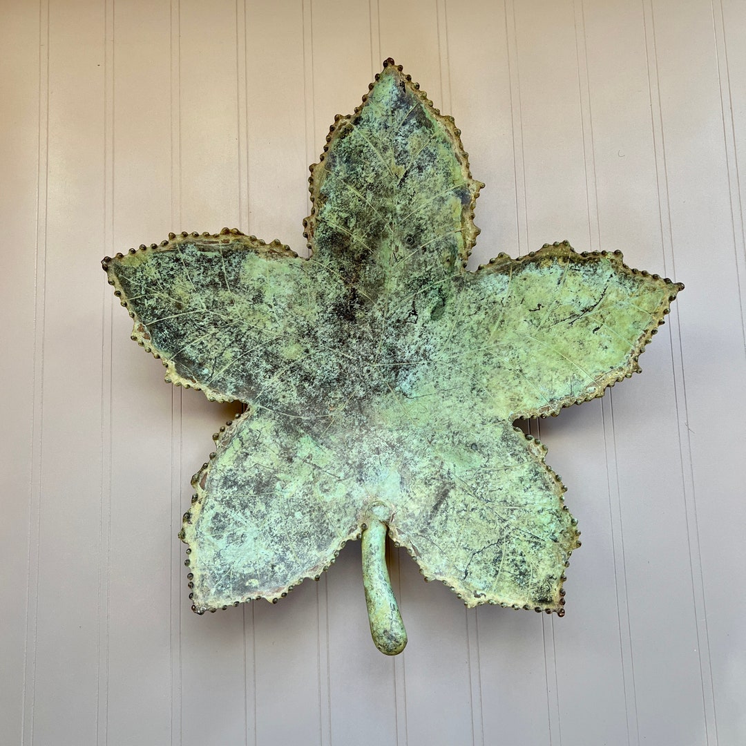 Vtg METAL Leaf-shaped DISH, Aged Patina Finish, Etched Veins & Nodules ...
