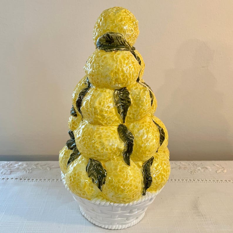 Vintage ITALIAN Majolica Lemon Topiary Centerpiece, 12" H Mid-century ...