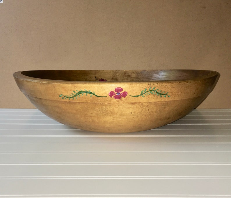 Vintage Large Wooden Bowl Handmade & Hand Painted Distressed Folk Art ...
