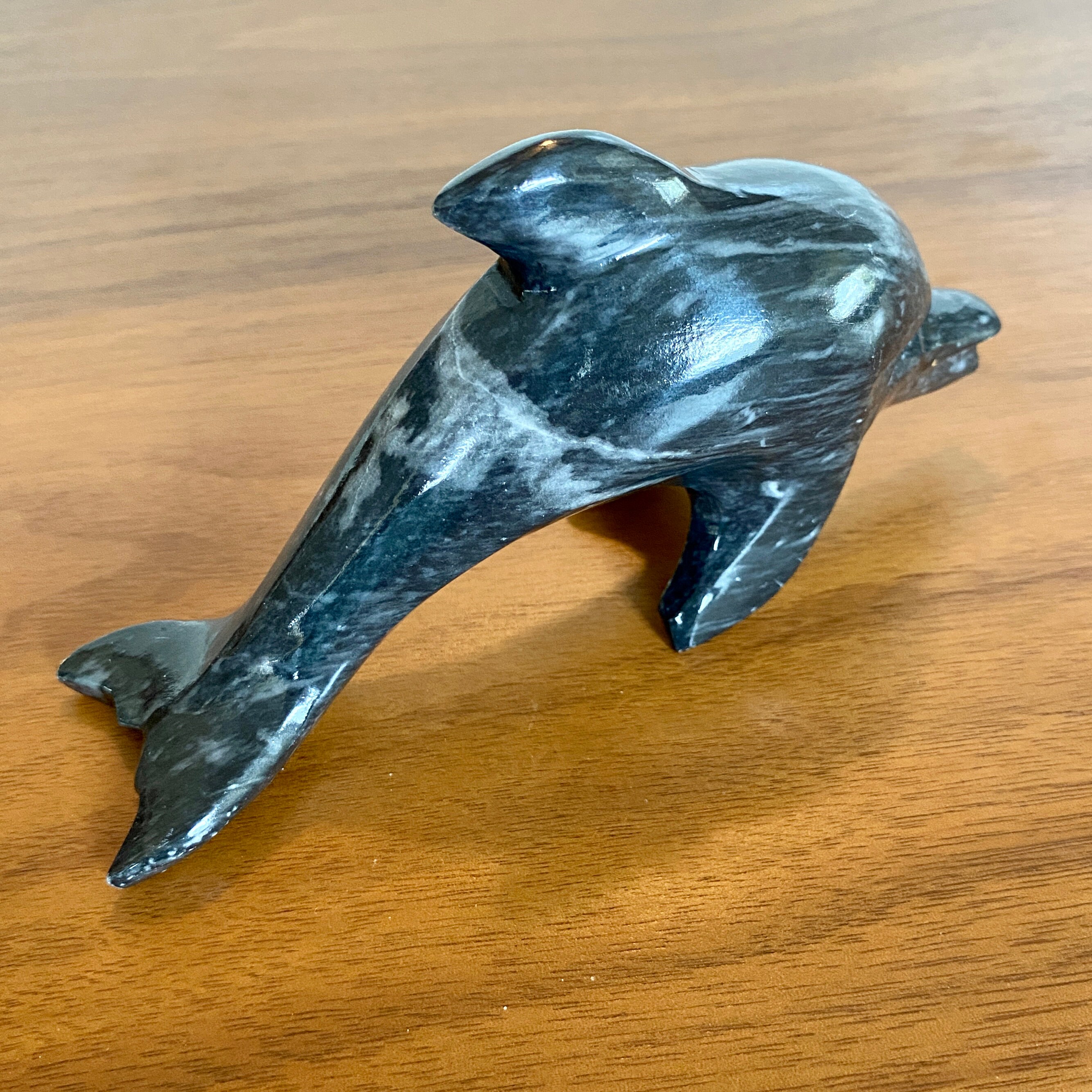 Vintage STONE DOLPHIN 6 L Hand Carved Black & White | Etsy