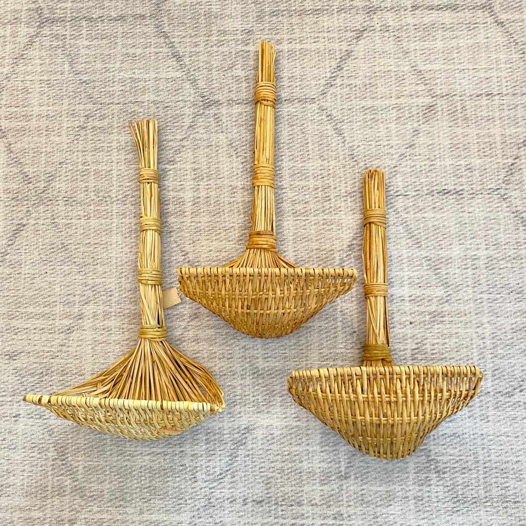Vtg Set of 3 WOVEN LADLE Baskets for Scooping, Long Handled Natural ...