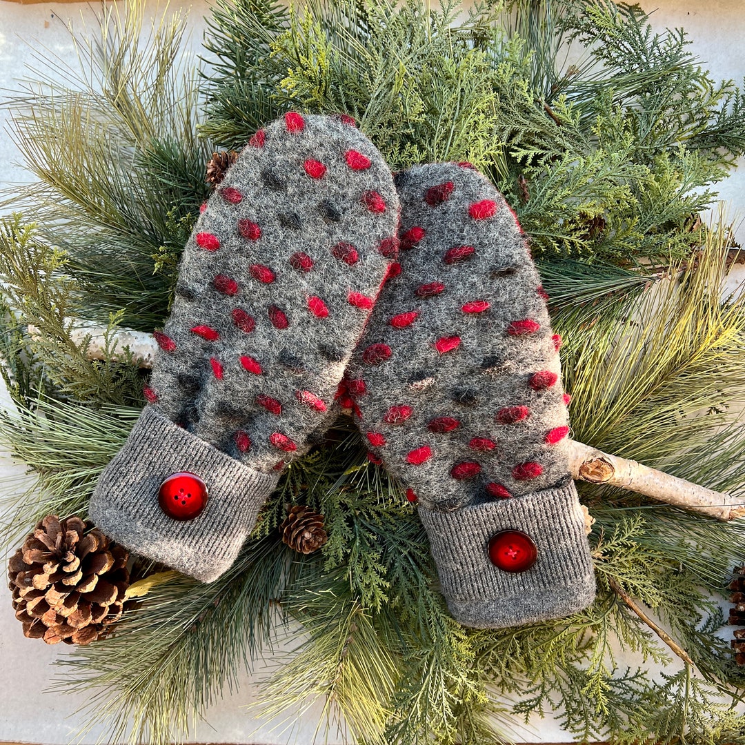 UPCYCLED CASHMERE Felted Wool Sweater Mittens, Fleece Lined, Gray ...