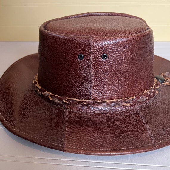 Vintage BROWN LEATHER HAT, Aussie Outback Safari Wes… - Gem