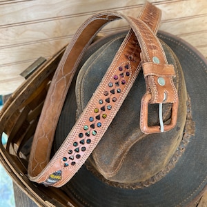 Vintage GENUINE LEATHER Belt, Detailed Stitching & Wrapped Buckle ...