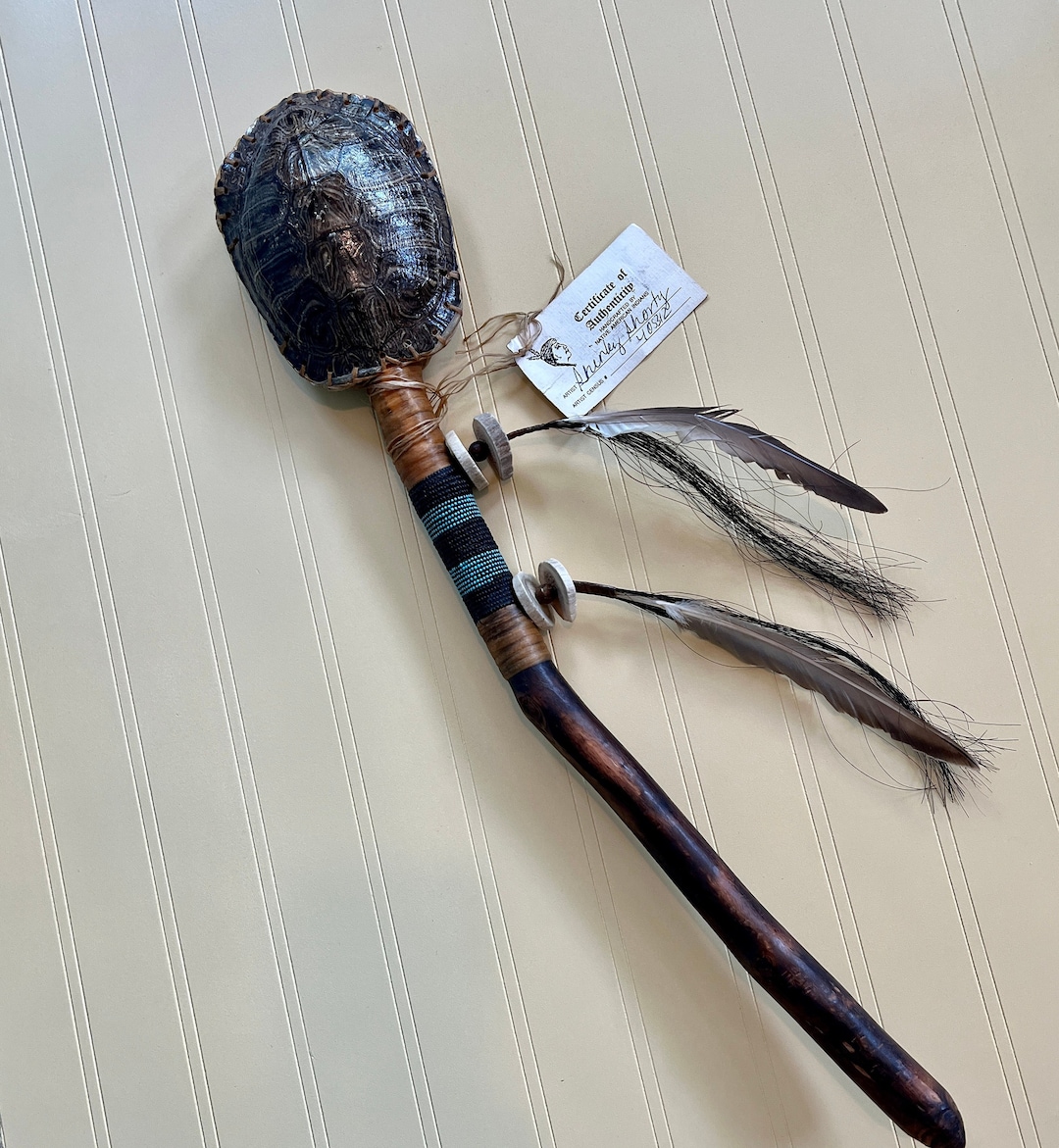 Vtg TURTLE SHELL RATTLE Native American Style Handcrafted - Etsy