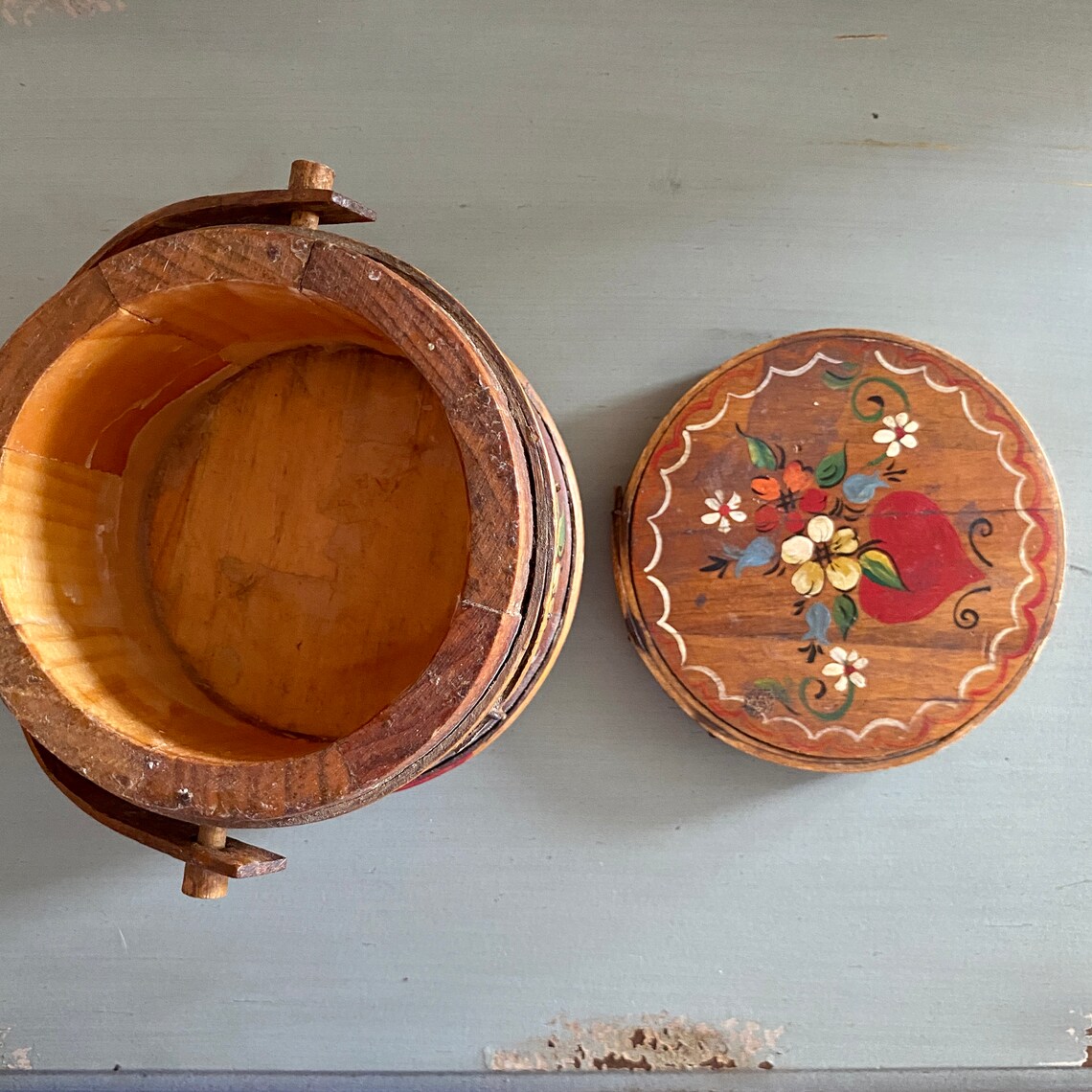 Vintage FIRKIN CHEESE BOX Painted Round Wood Lidded Bucket - Etsy
