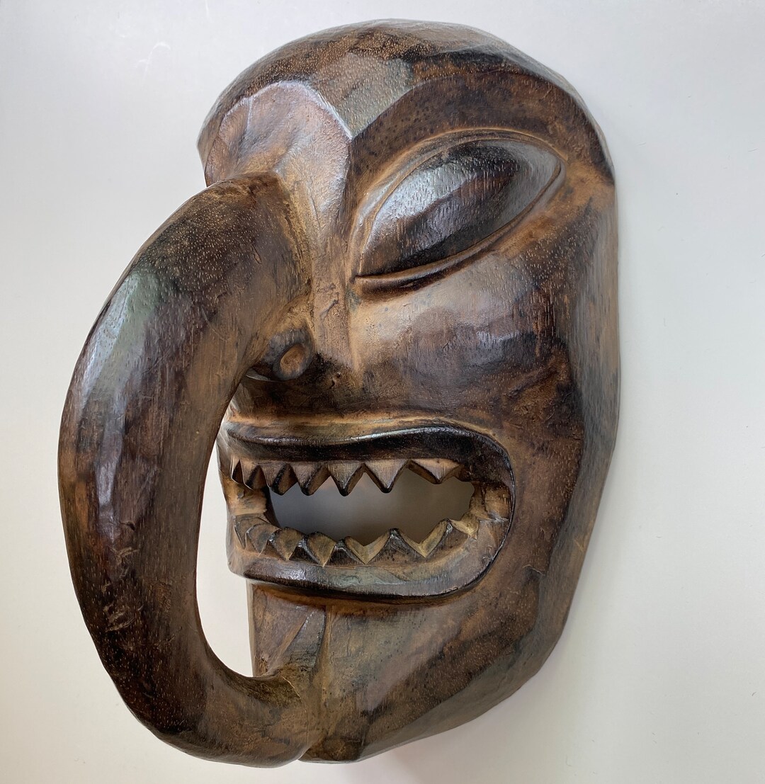 Vtg AFRICAN MASK Hand Carved Wood 13-1/2 Collectible Tribal Folk Art ...