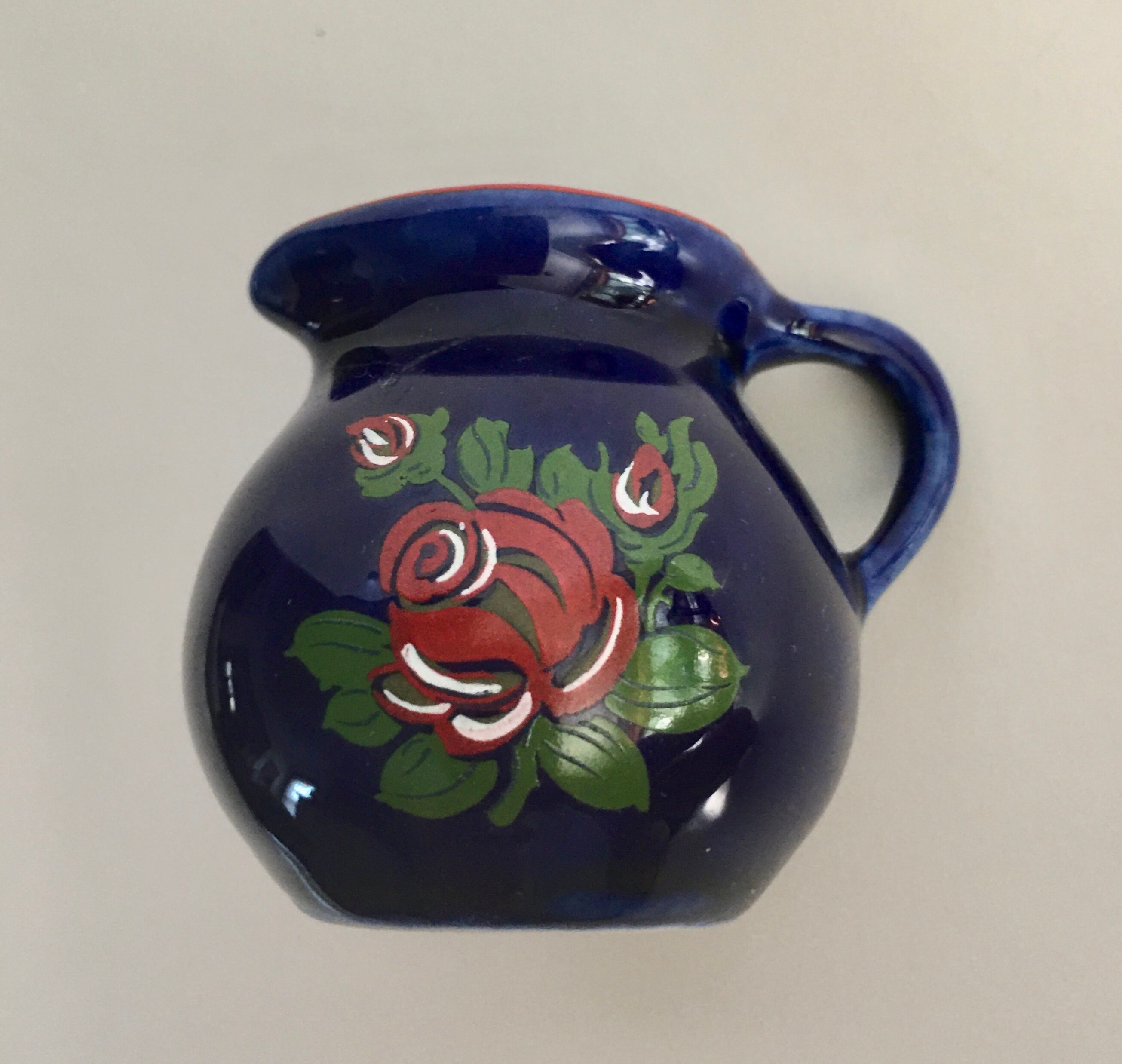 Vintage Toy Tea Set Blue Porcelain Pitcher With Red Rose and | Etsy