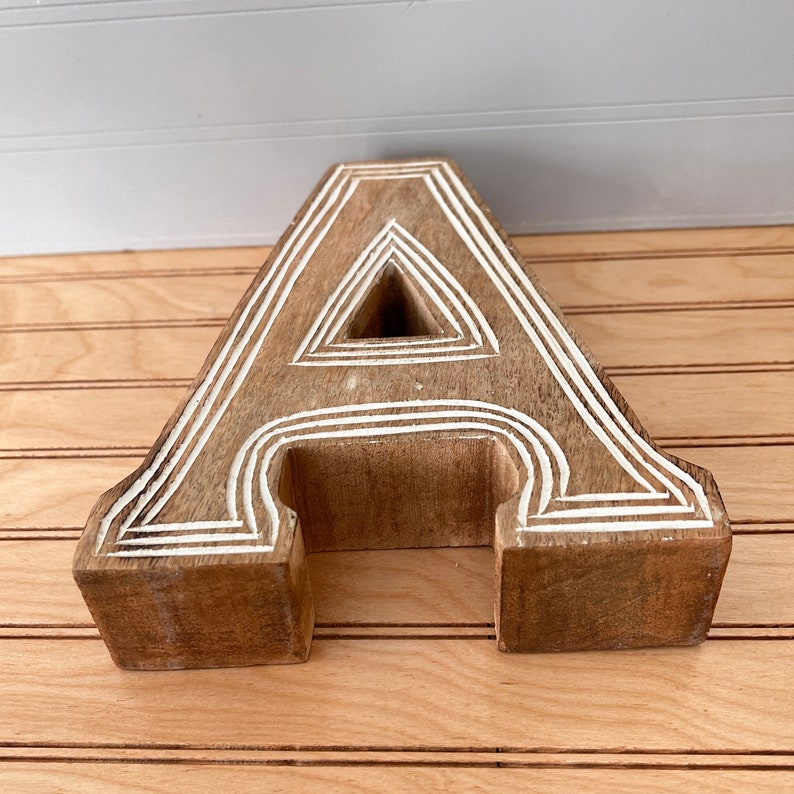 8 Solid WOOD LETTER A Alphabet Initial White Etched - Etsy