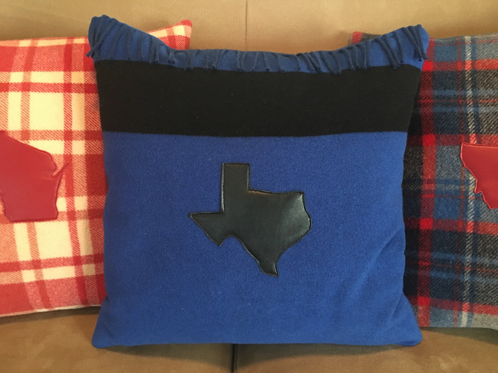 TEXAS Upcycled Wool and Leather State PILLOW COVER Handmade - Etsy