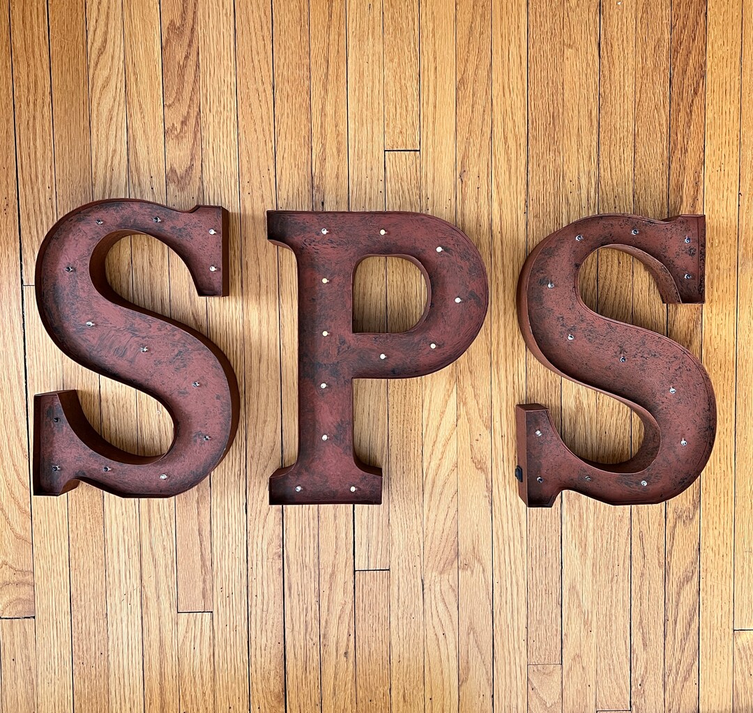 12" MARQUEE Light up Letters S or P, Black Metal Painted Rustic ...