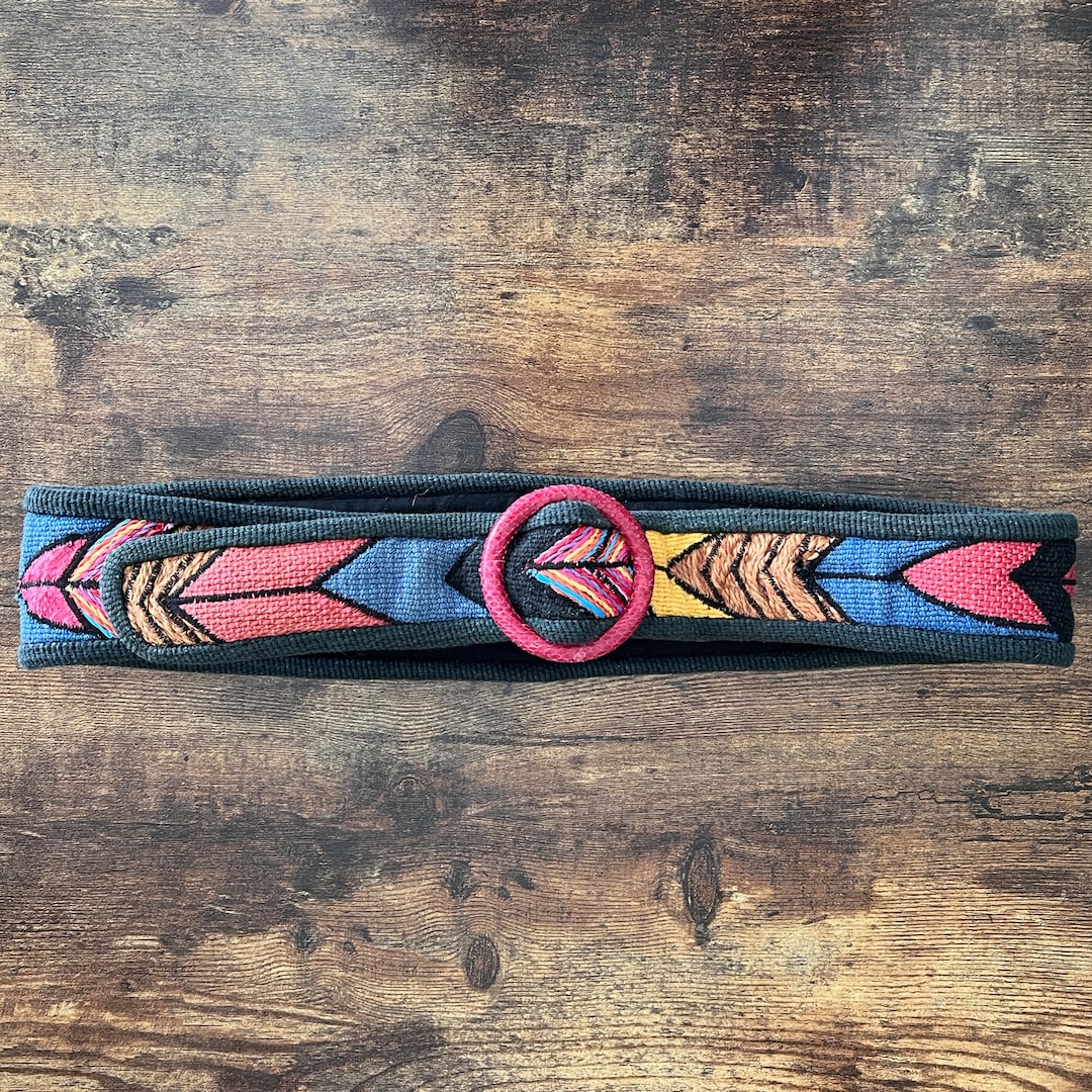 Vintage PHILIPPINES Textile Fiber Belt, 41 L Multi-color Cloth Fabric ...