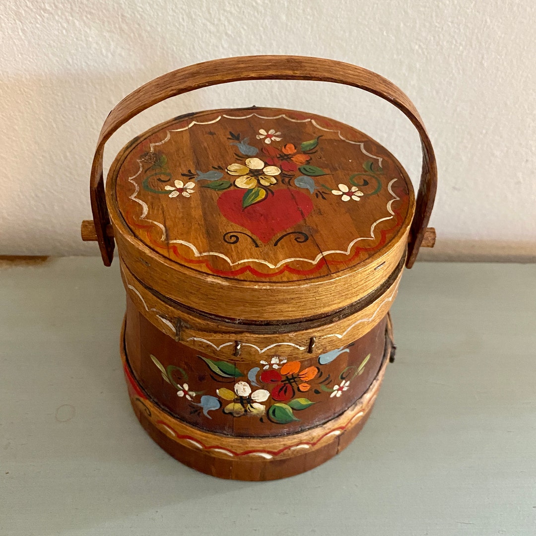 Vintage FIRKIN CHEESE BOX Painted Round Wood Lidded Bucket, Hand ...