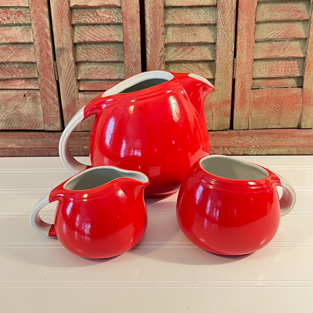 1940s HALL'S Superior Quality Kitchenware, China Red White Teapot no ...