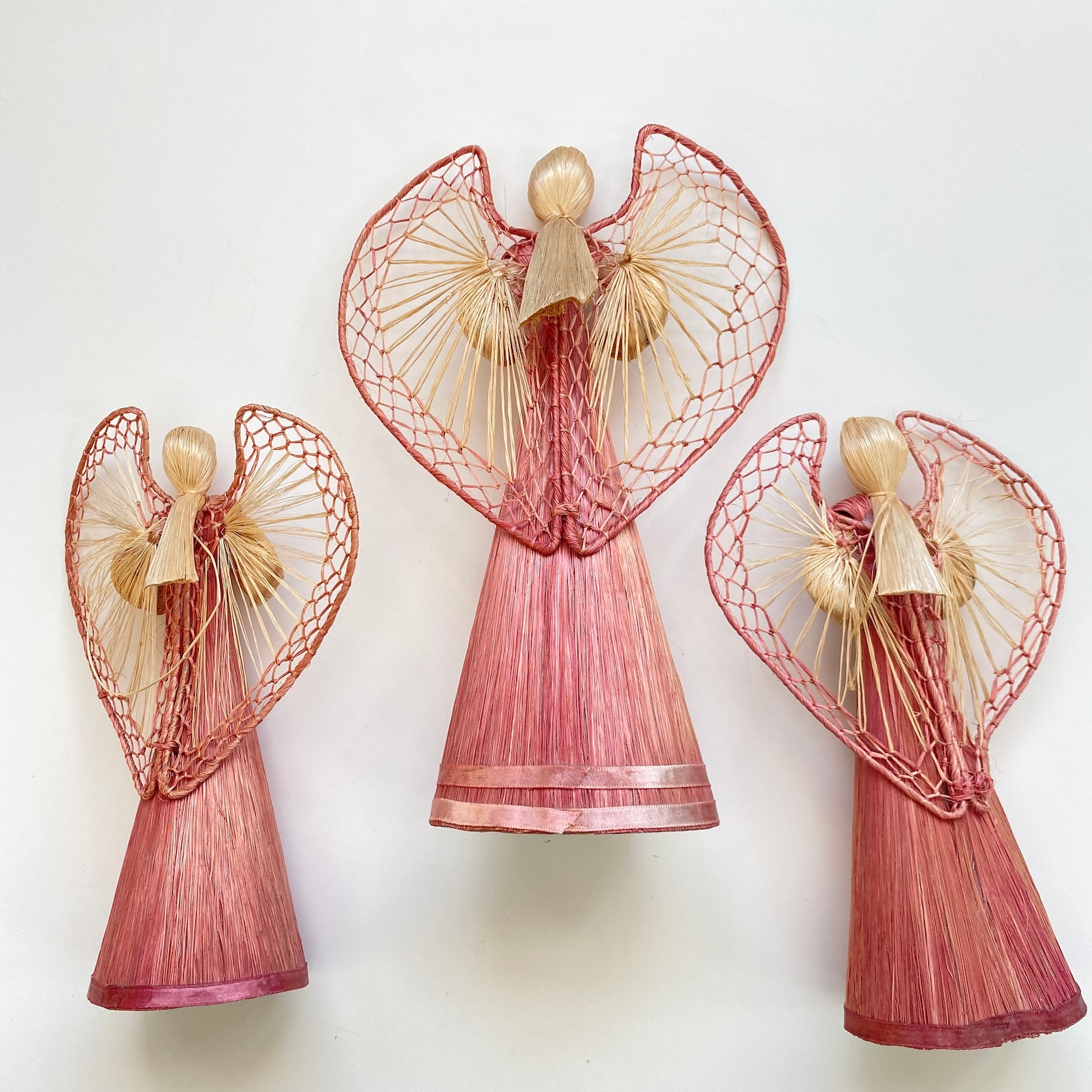 Vintage CORN HUSK ANGELS Set of 3 Matching Pink Ornaments Made | Etsy