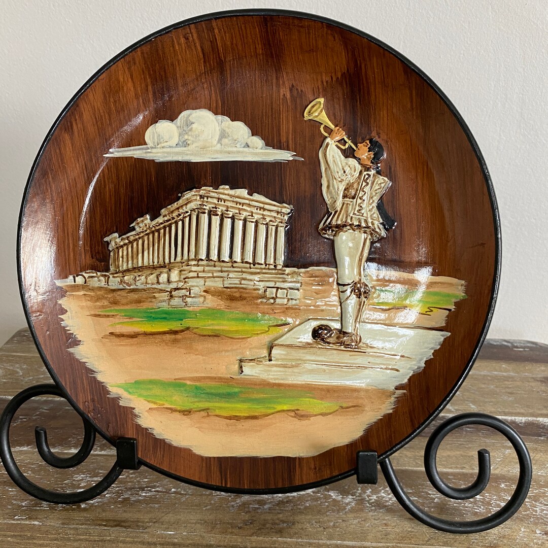 1988 GREEK Parthenon Acropolis Agora Clay Plate Painted - Etsy