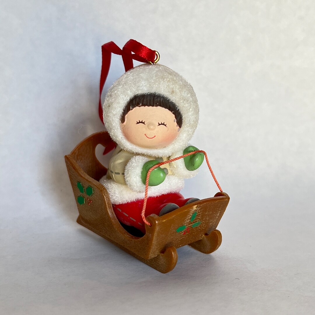 1983 ENESCO ORNAMENT Arctic Charmer Christmas Sledder, Inuit Child on ...