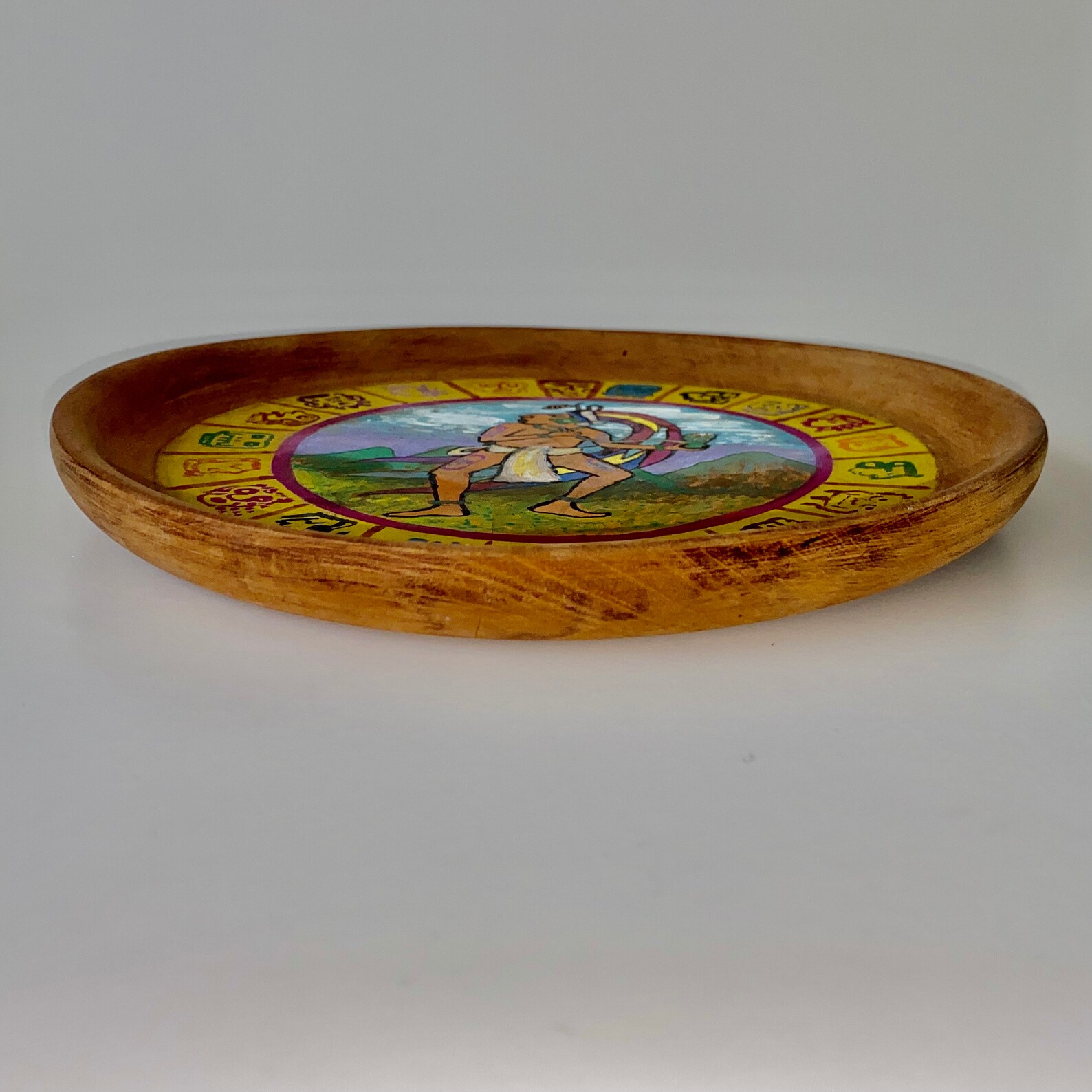 Very Old AZTEC MAYAN INCA Wood Plate Figure Dancing Wearing | Etsy