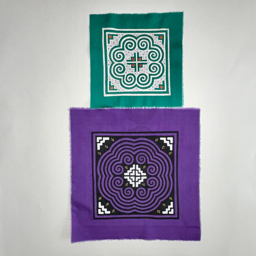 Vintage HMONG Traditional Reverse Applique Textile, Purple 11x11" OR ...