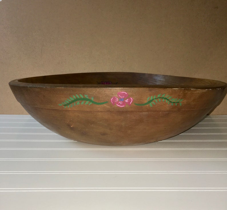 Vintage Large Wooden Bowl Handmade & Hand Painted Distressed Folk Art ...