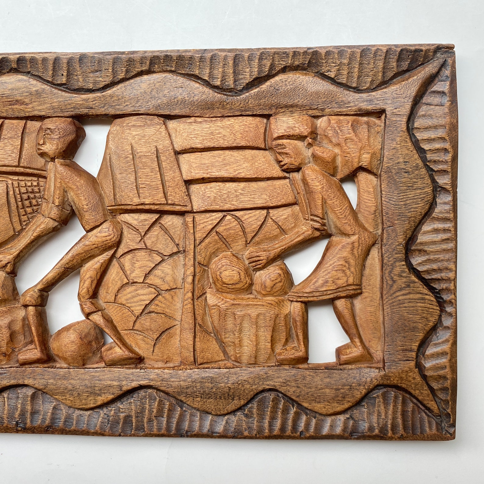 Vintage tallado a mano de alto relieve panel de madera de | Etsy