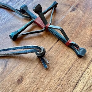 Vintage BRUTALIST Style CRUCIFIX Necklace, Horseshoe Nails and Orange ...