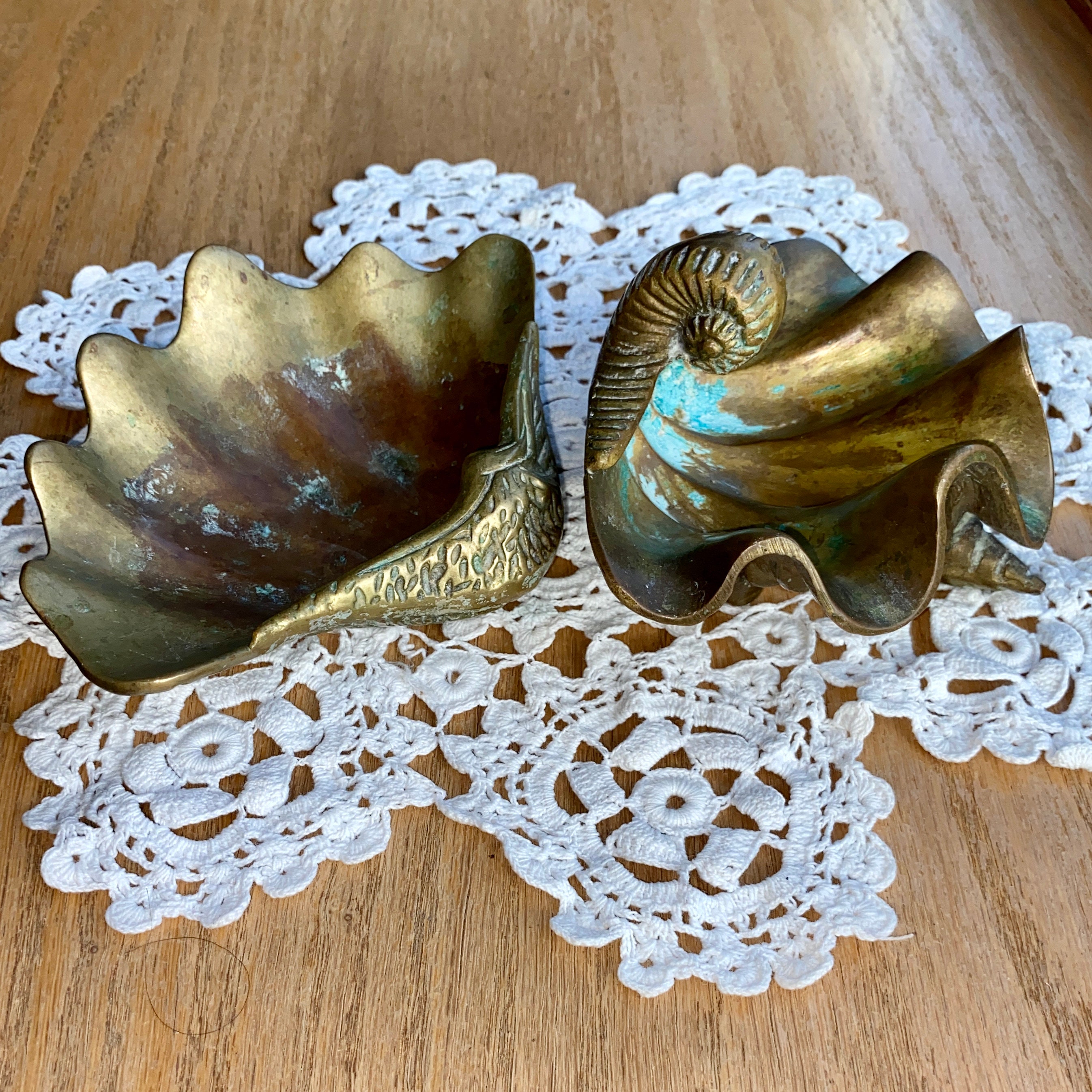 SOLID BRASS SHELLS Set of 2 Mid Century 6 W Dishes W/ - Etsy
