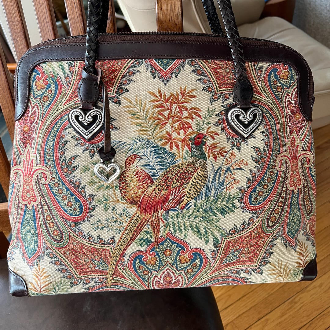 Vtg BRIGHTON HANDBAG Tapestry-style Pheasant and Paisley Woven Fabric ...