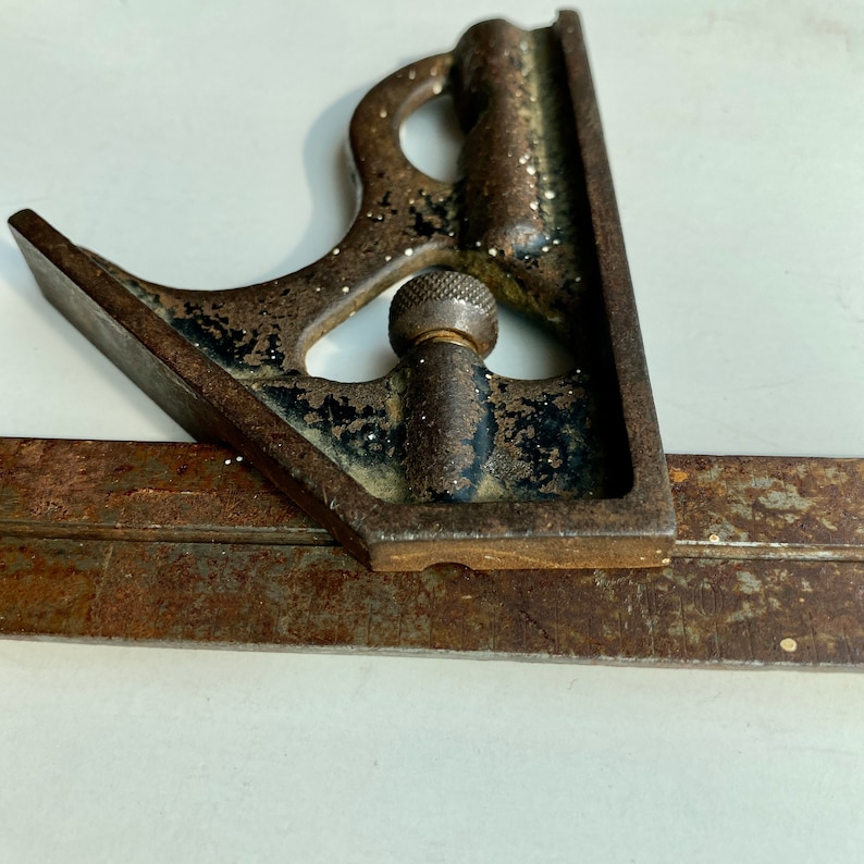 Old Steel SQUARE & Glass LEVEL Carpenter Tool Adjustable, Metal Hand ...